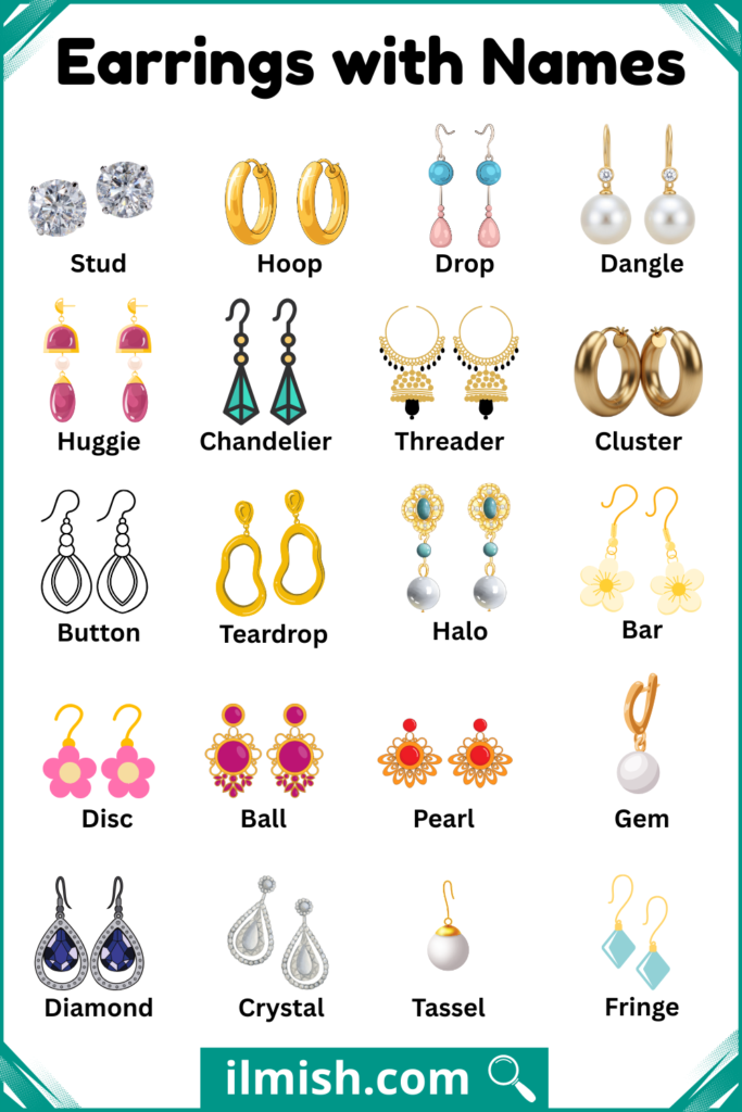 List of Earrings with Names and Types in English with Pictures - ilmish