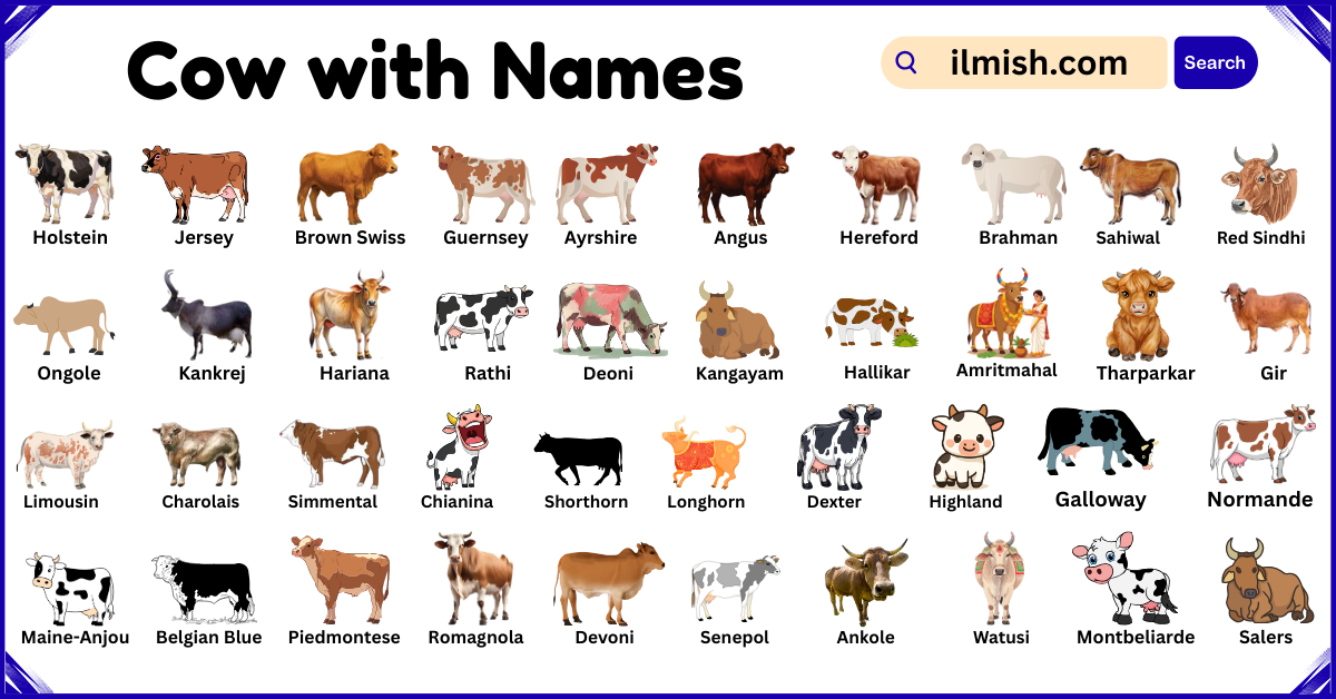 List of Cows with Names and Types in English with Pictures - ilmish