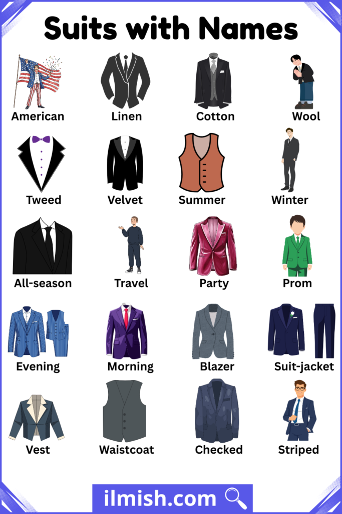 List of Suits with Names and Types in English with Pictures - ilmish