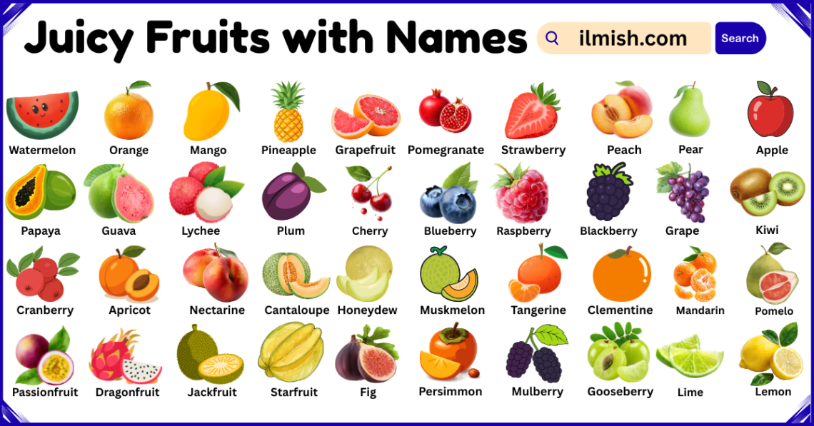 List of Juicy Fruits with Names and Types in English with Pictures - ilmish