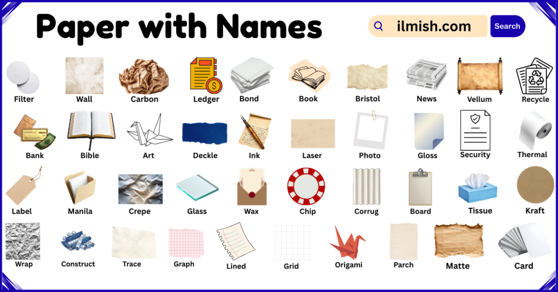 List of Paper with Names and Types in English with Pictures - ilmish