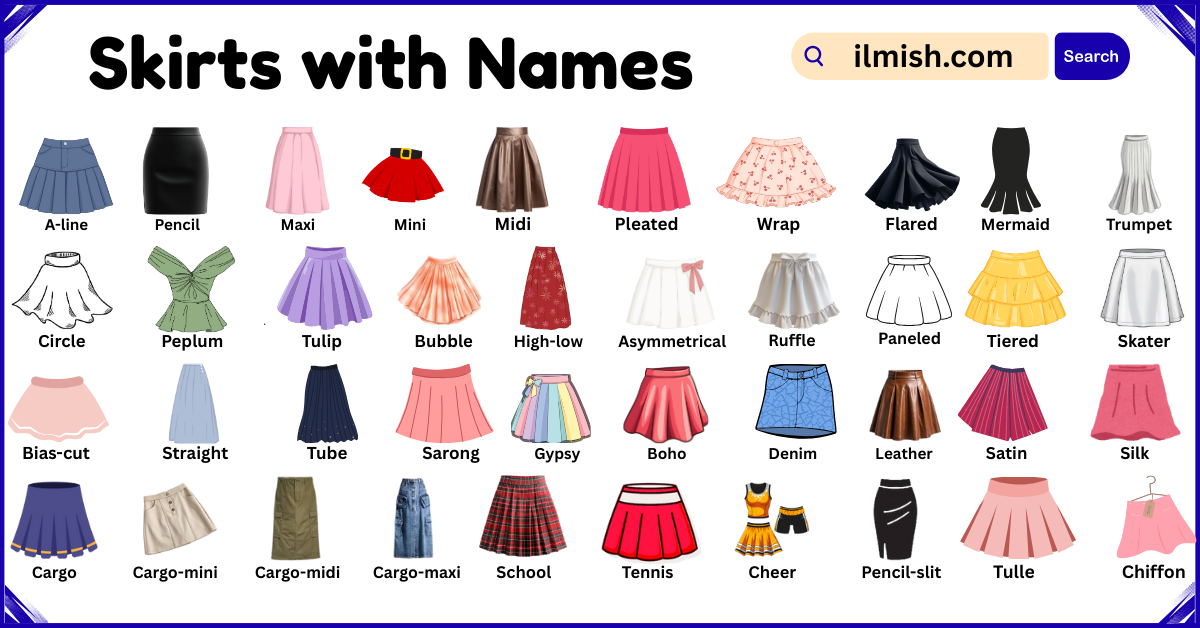 List of Skirts with Names and Types in English with Pictures - ilmish