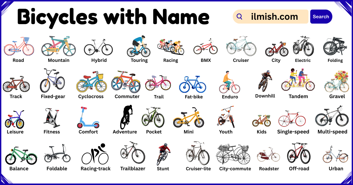 List of bicycles with Names and Types in English with Pictures - ilmish