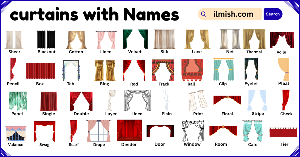 List of curtains with Names and Types in English with Pictures - ilmish