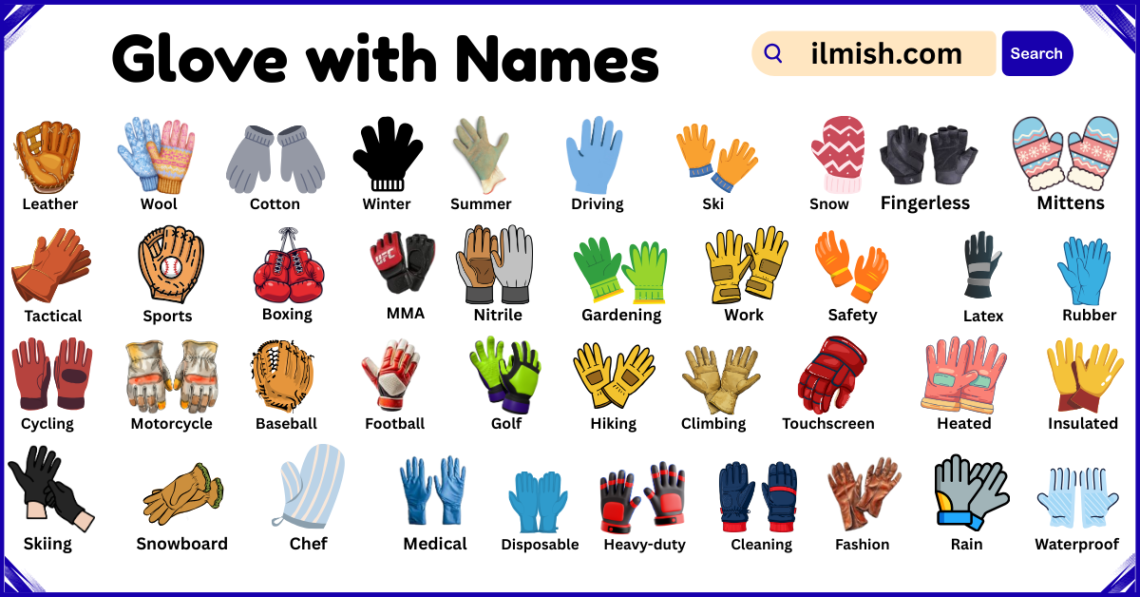 List of gloves with Names and Types in English with Pictures - ilmish