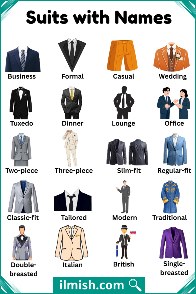 List of Suits with Names and Types in English with Pictures - ilmish