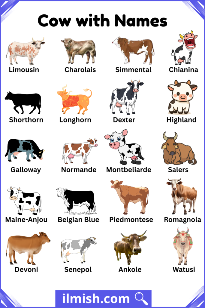 List of Cows with Names and Types in English with Pictures - ilmish