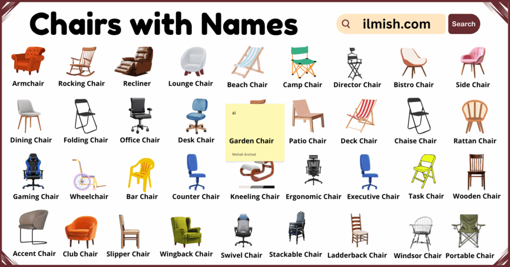List of Chairs with Names and Types in English with Pictures - ilmish