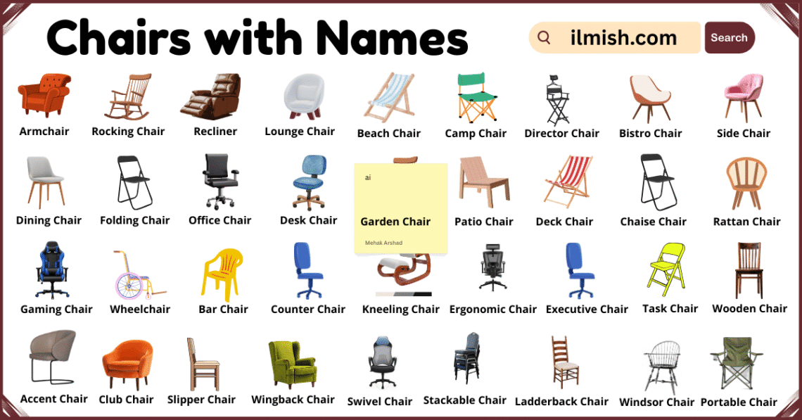 List of Chairs with Names and Types in English with Pictures - ilmish