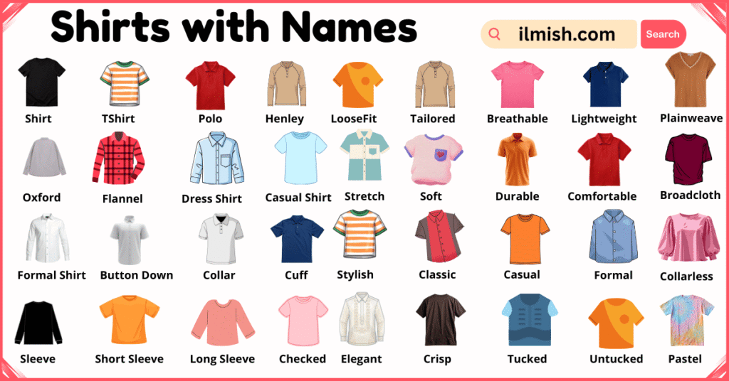List of Shirts with Names and Types in English with Pictures - ilmish